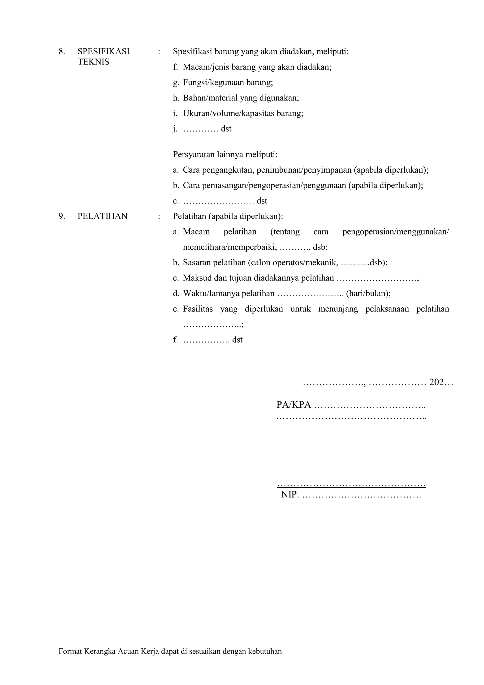 Contoh Format dan contoh KAK Kerangka Acuan Kerja | DOC