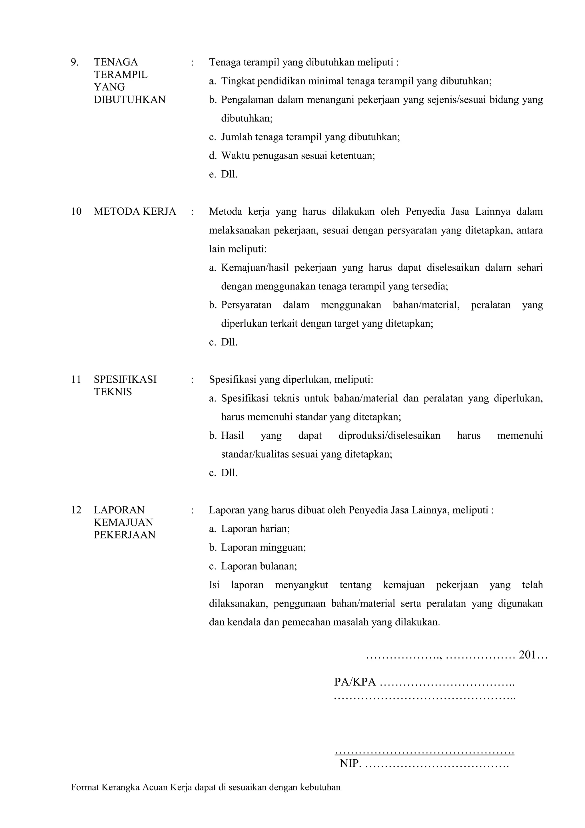 Contoh Format dan contoh KAK Kerangka Acuan Kerja | DOC