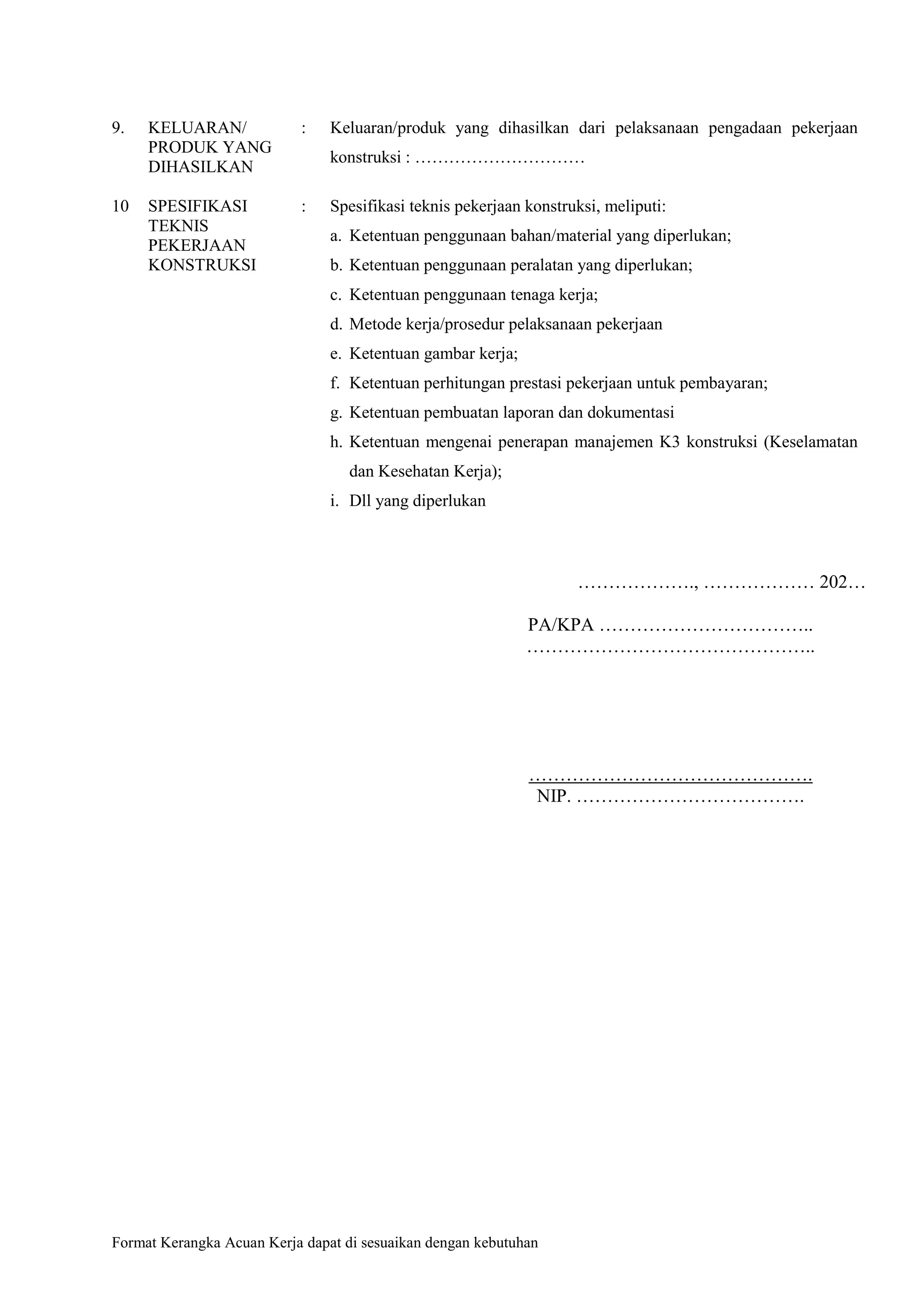 Contoh Format dan contoh KAK Kerangka Acuan Kerja | DOC