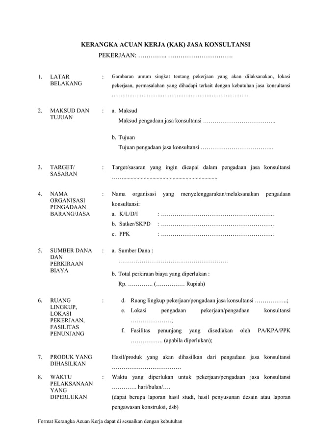 Contoh Format dan contoh KAK Kerangka Acuan Kerja | DOC