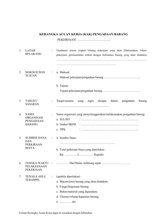 Contoh Format dan contoh KAK Kerangka Acuan Kerja | DOC