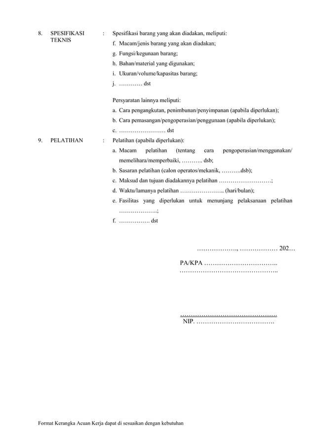 Contoh Format dan contoh KAK Kerangka Acuan Kerja | DOC