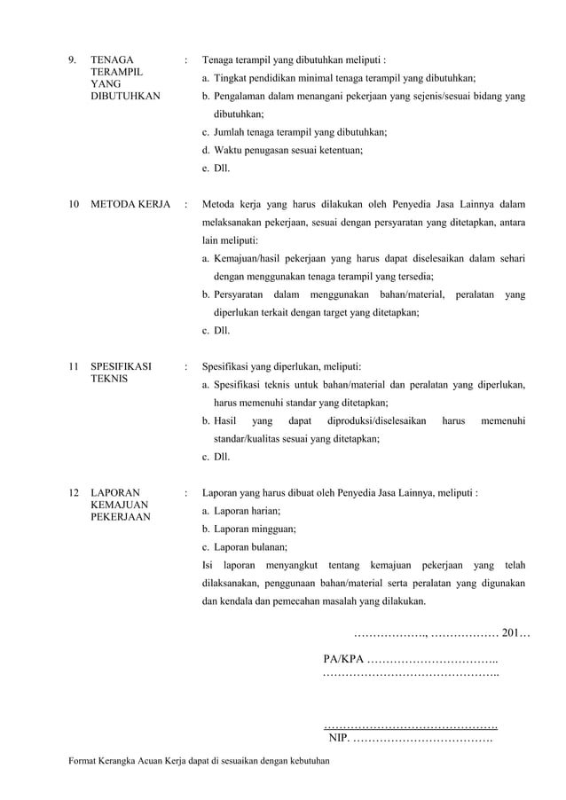 Contoh Format dan contoh KAK Kerangka Acuan Kerja | DOC