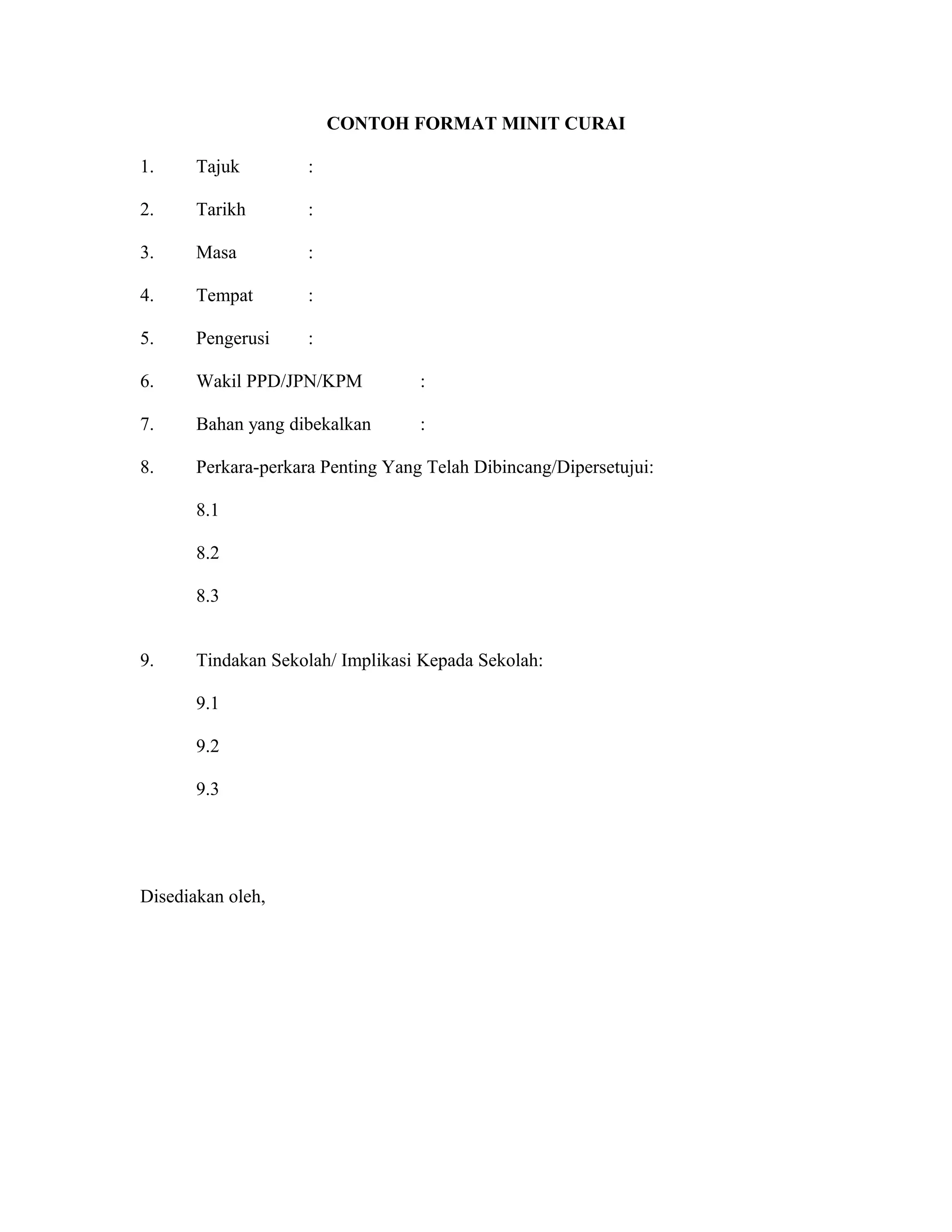 Contoh format minit curai | PDF