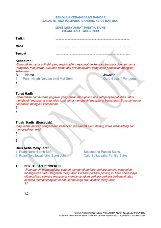 Contoh format minit mesyuarat | DOC