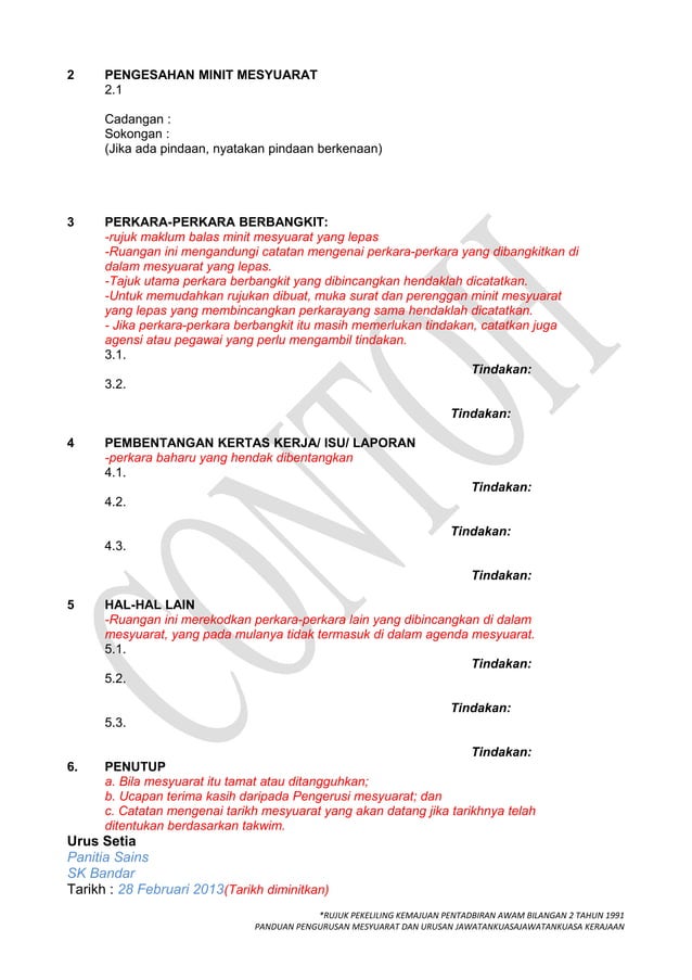 Contoh format minit mesyuarat | DOC