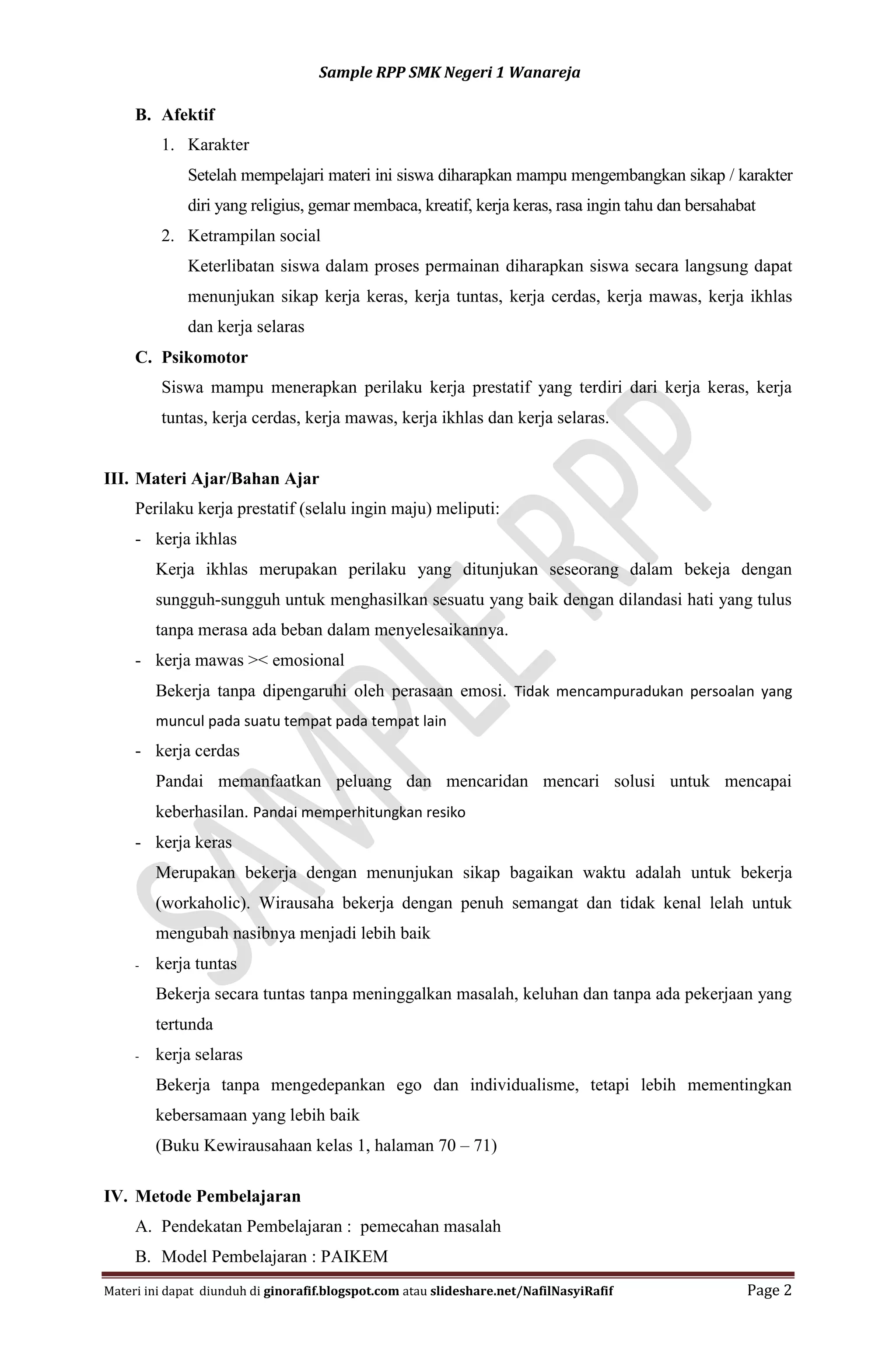 Contoh format rpp smk wanareja | DOCX