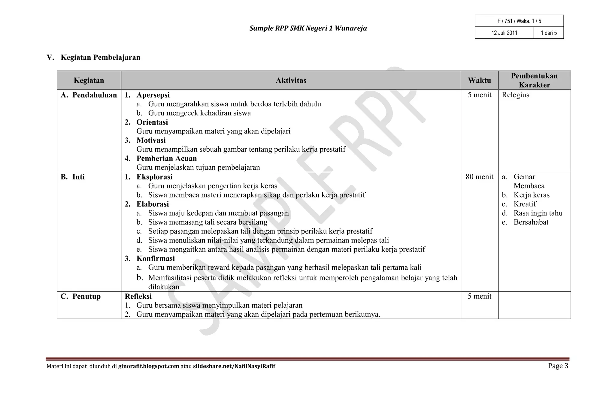 Contoh format rpp smk wanareja | DOCX