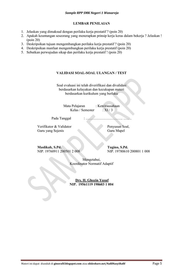 Contoh format rpp smk wanareja | PDF