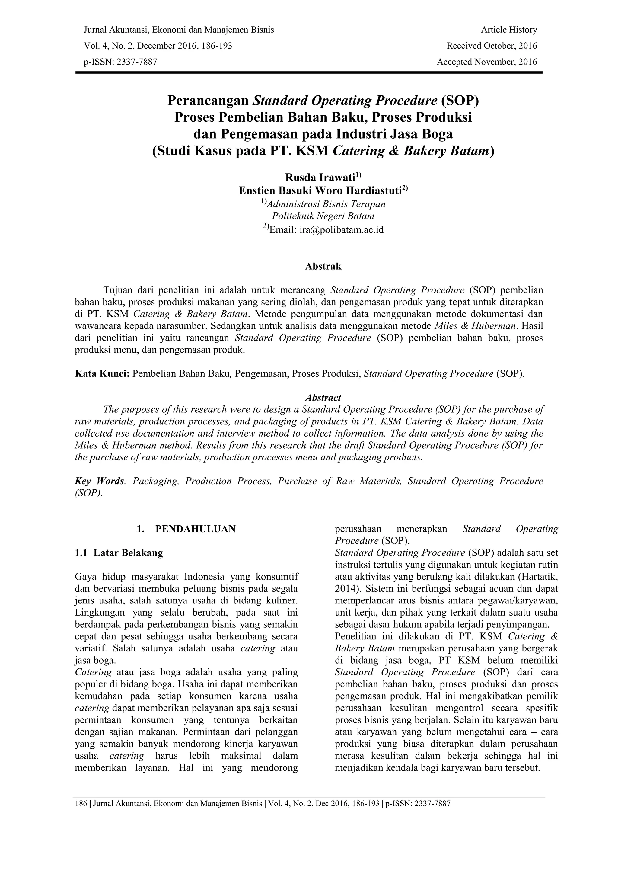 Contoh SOP PERANCANGAN STANDARD OPERATING PROCEDURE (SOP) PROSES ...