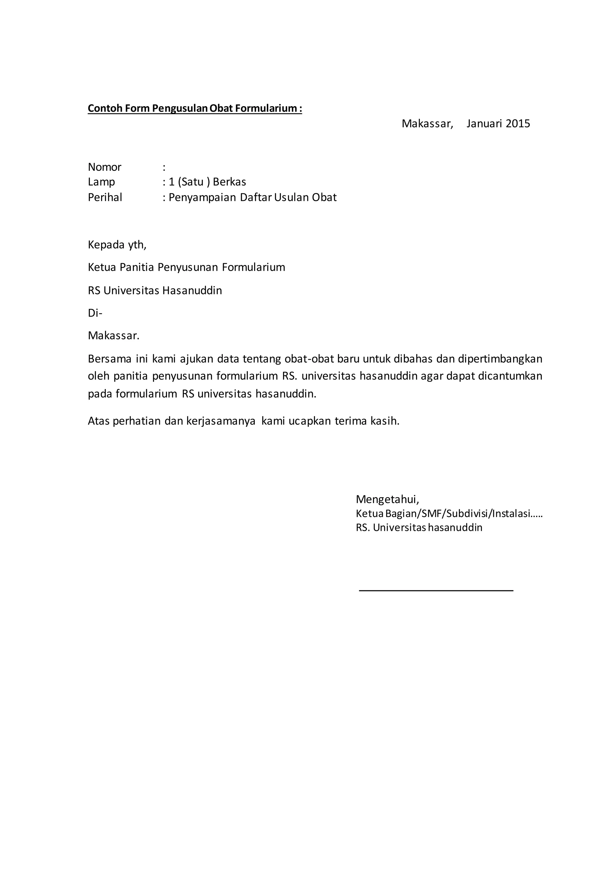 Contoh form pengusulan obat formularium | DOCX