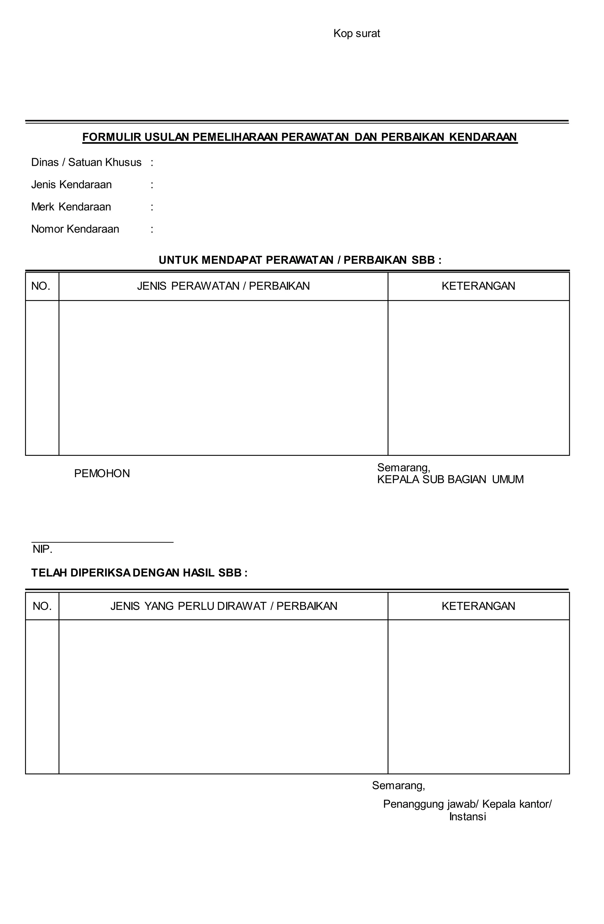 Contoh form perawatan kendaraan. docx | DOCX