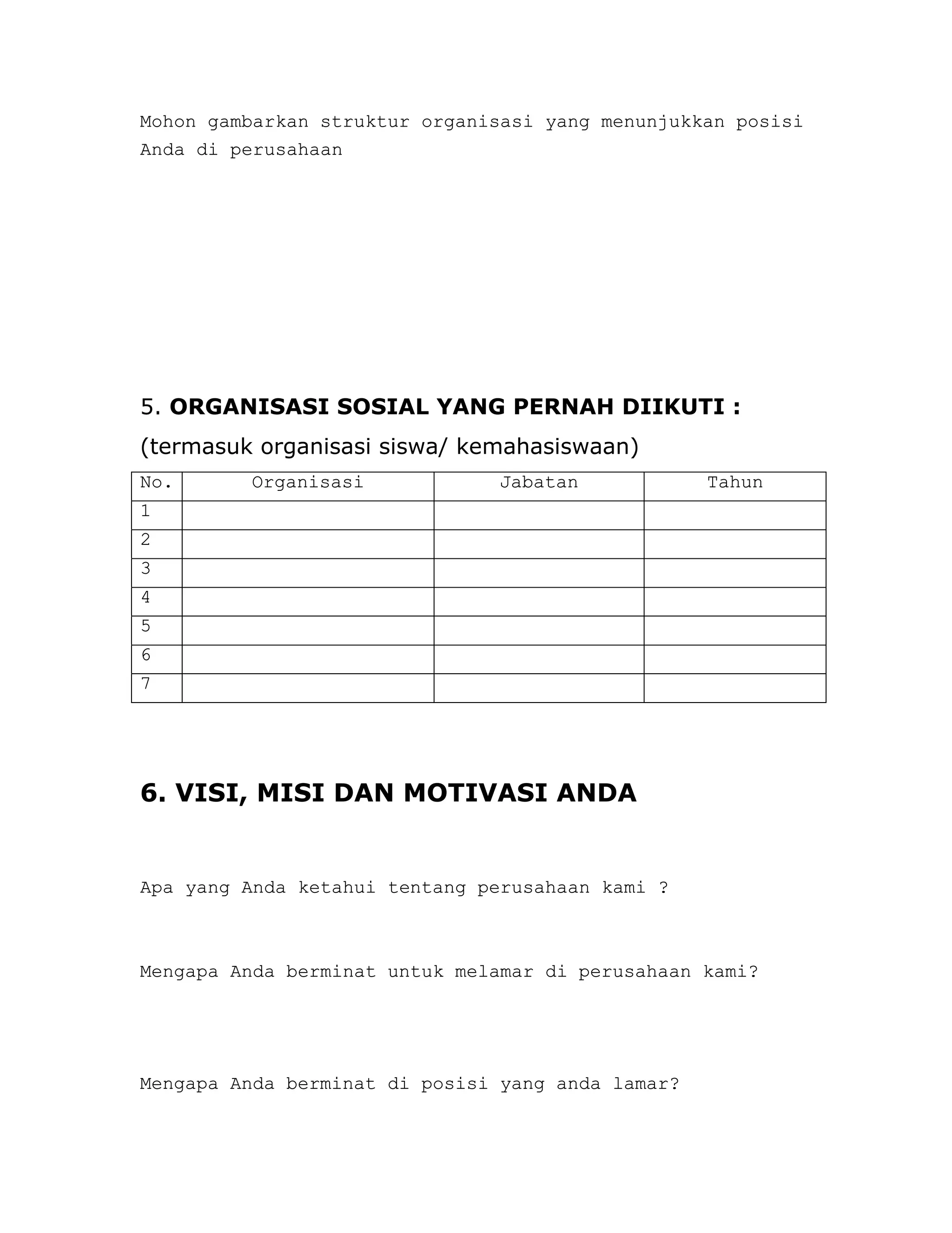 Contoh formulir aplikasi kerja karyawan by daniel doni sundjojo | PDF