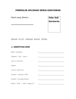 Contoh formulir aplikasi kerja karyawan by daniel doni sundjojo | PDF