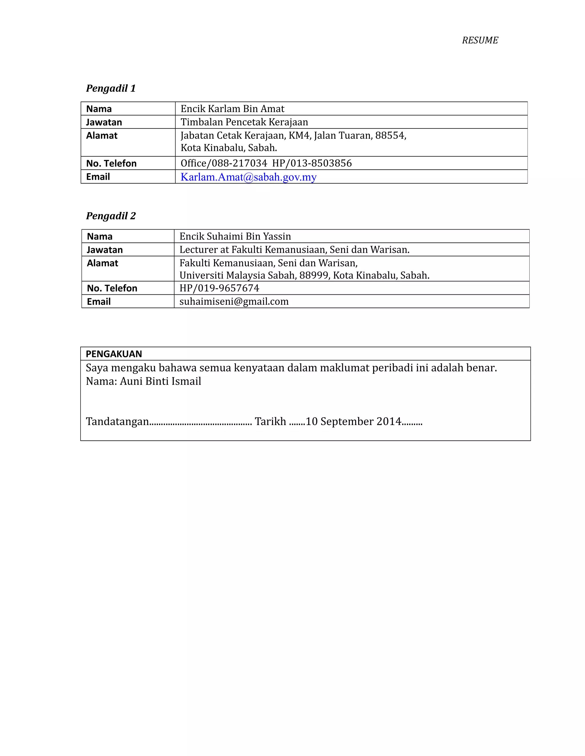CONTOH RESUME | DOC
