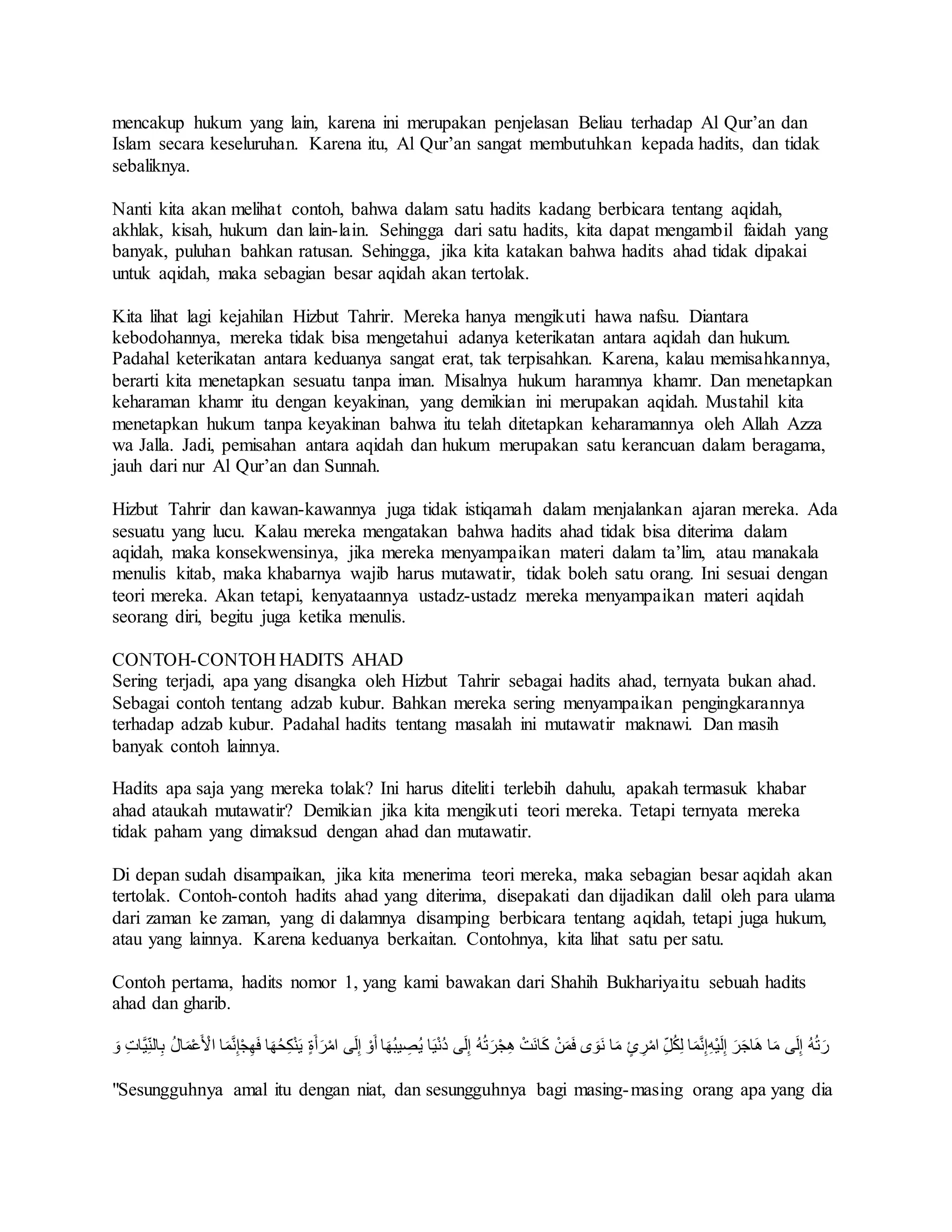 Contoh hadis ahad | DOCX
