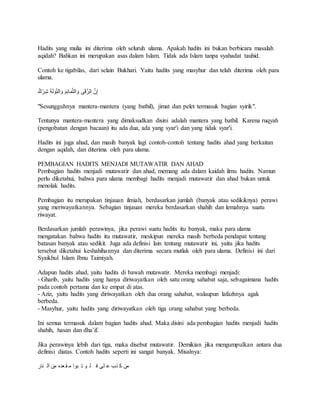 Contoh hadis ahad | DOCX