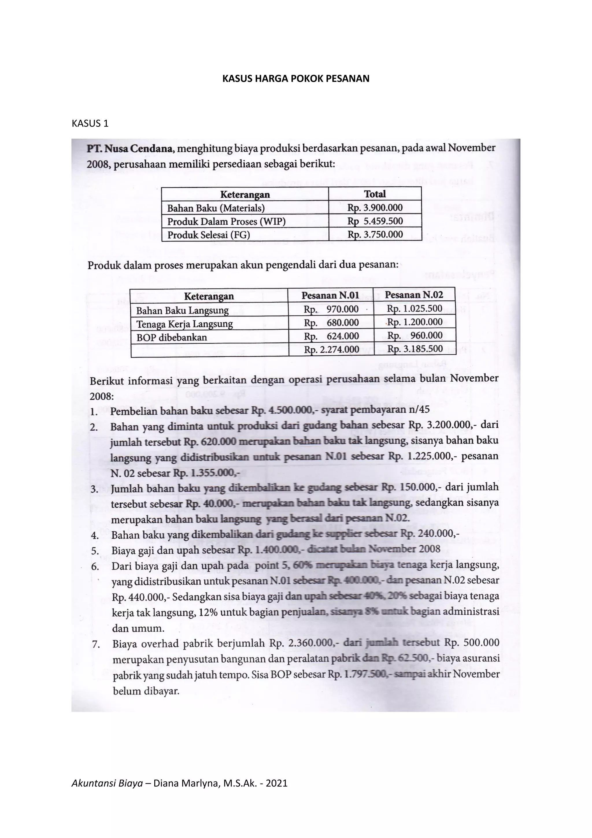 Contoh harga pokok pesanan | PDF