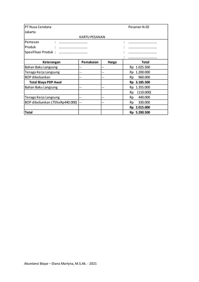 Contoh harga pokok pesanan | PDF
