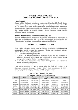 Contoh hasil analisis keandalan keuangan pt maju | DOC