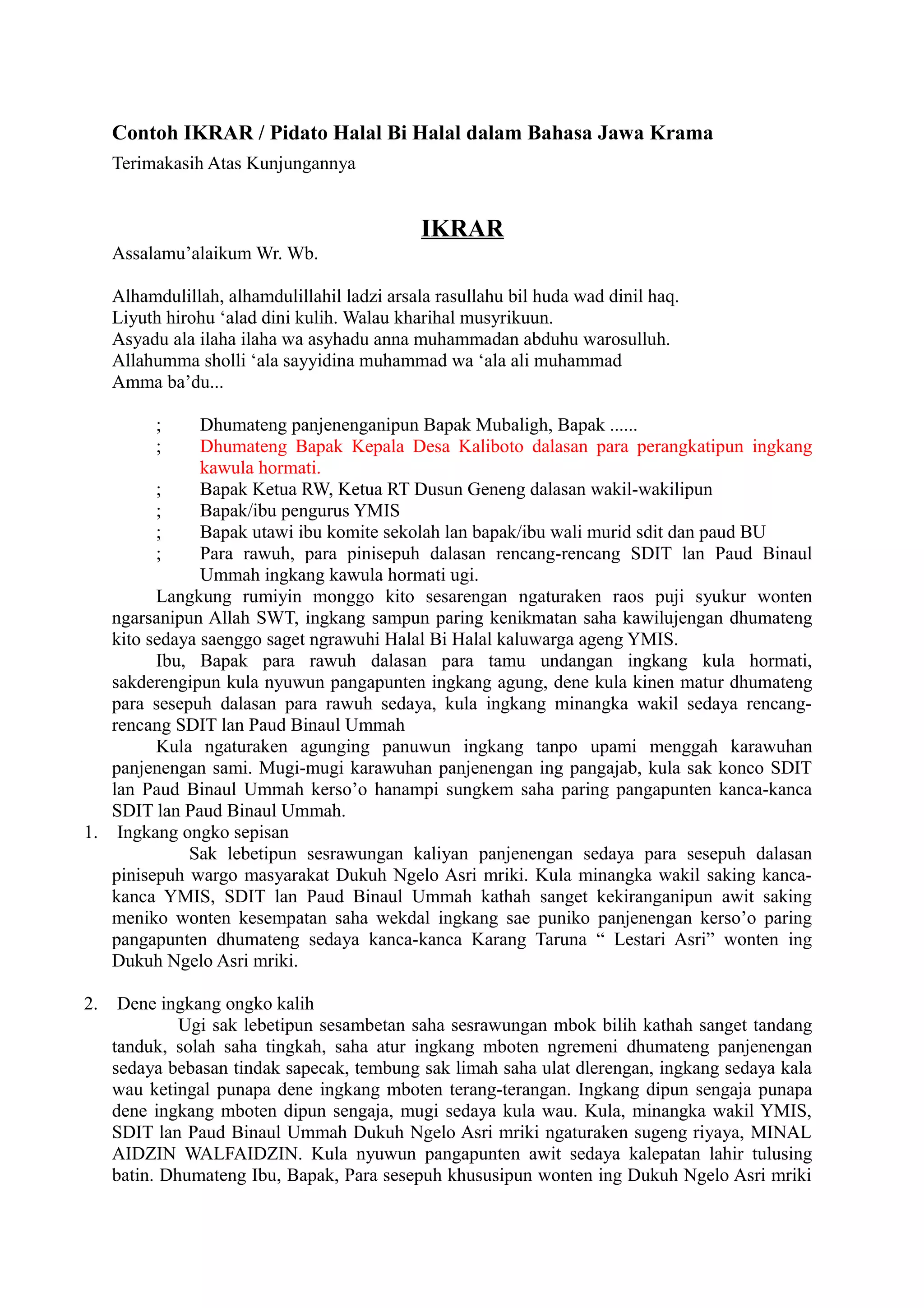 Contoh ikrar halal bi halal | RTF