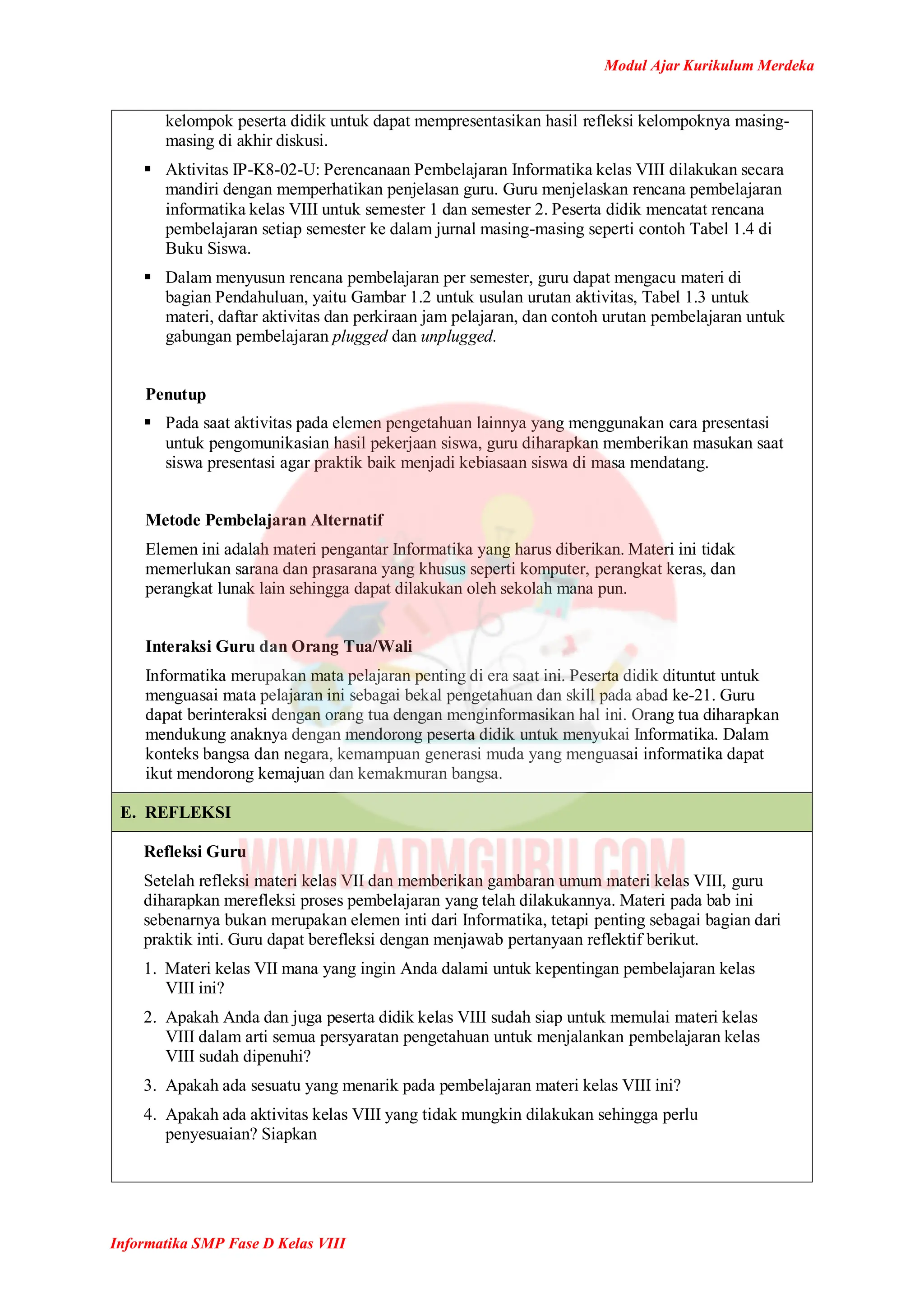 Modul Ajar Informatika Kelas 8 Kurikulum Merdeka | PDF