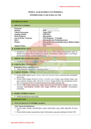 Modul Ajar Informatika Kelas 8 Kurikulum Merdeka | PDF