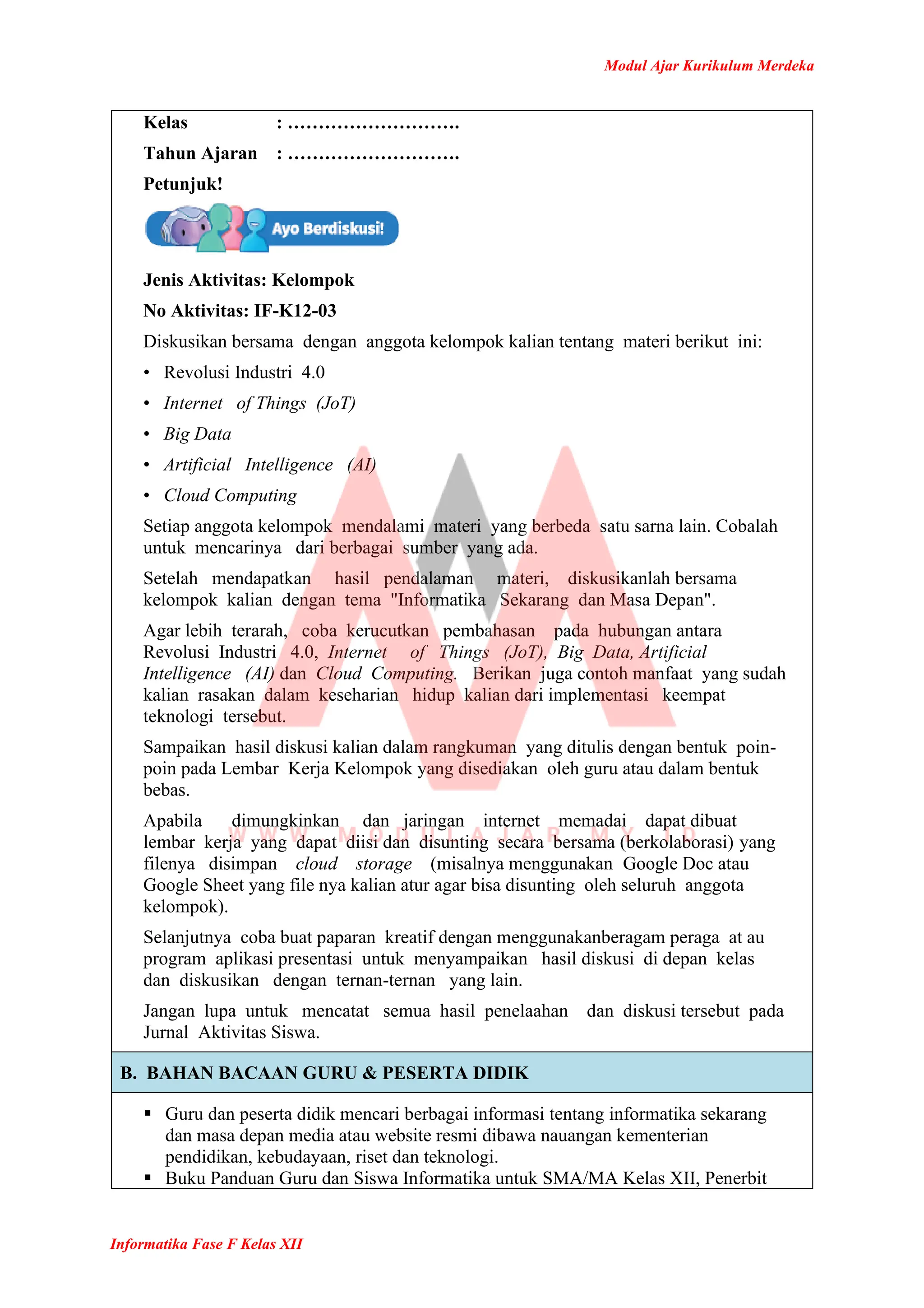 Modul Ajar Informatika Kelas 12 Kurikulum Merdeka | PDF