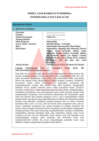 Modul Ajar Informatika Kelas 12 Kurikulum Merdeka | PDF