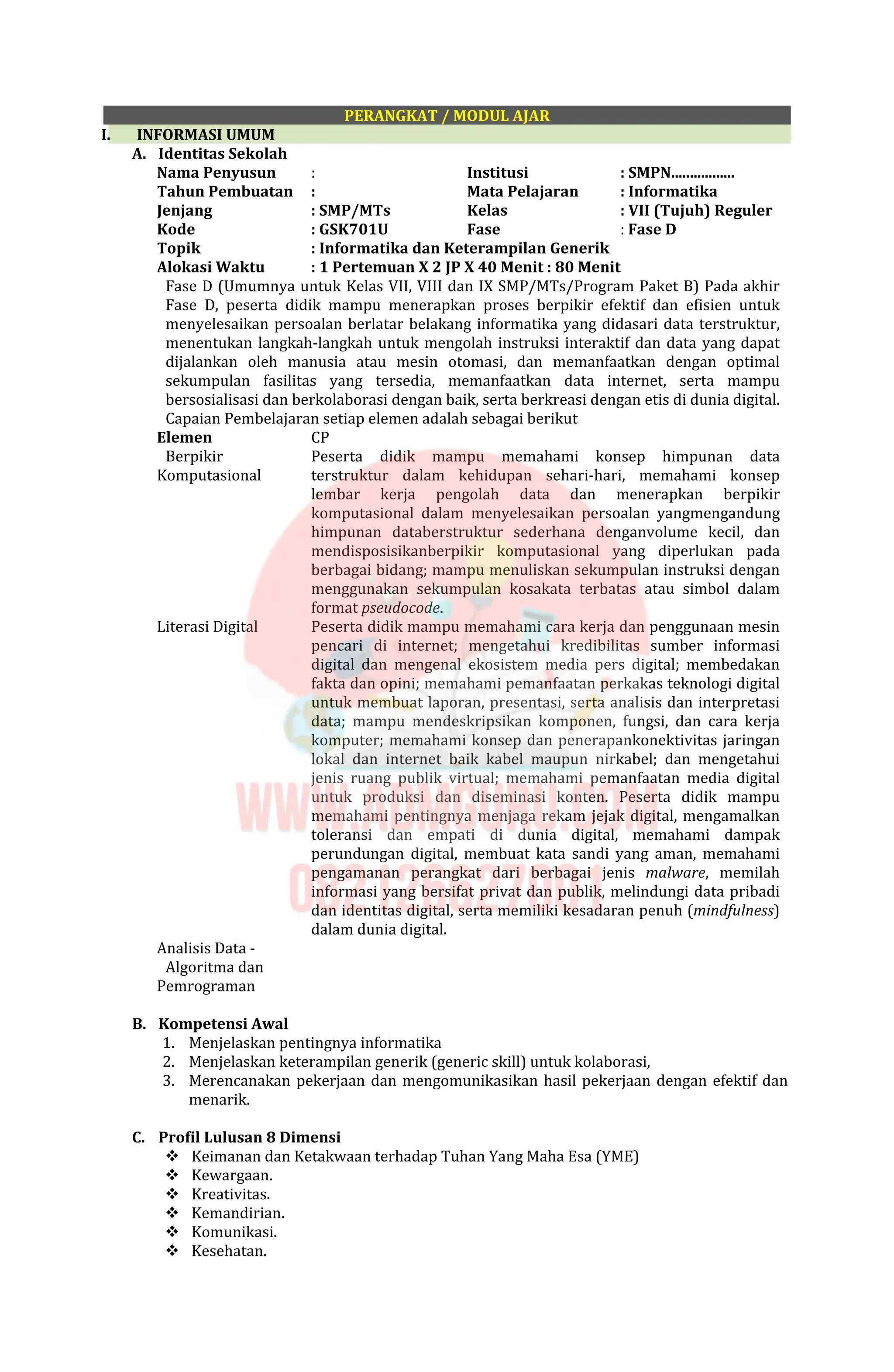 Modul Ajar Informatika Kelas 7 Deep Learning | PDF