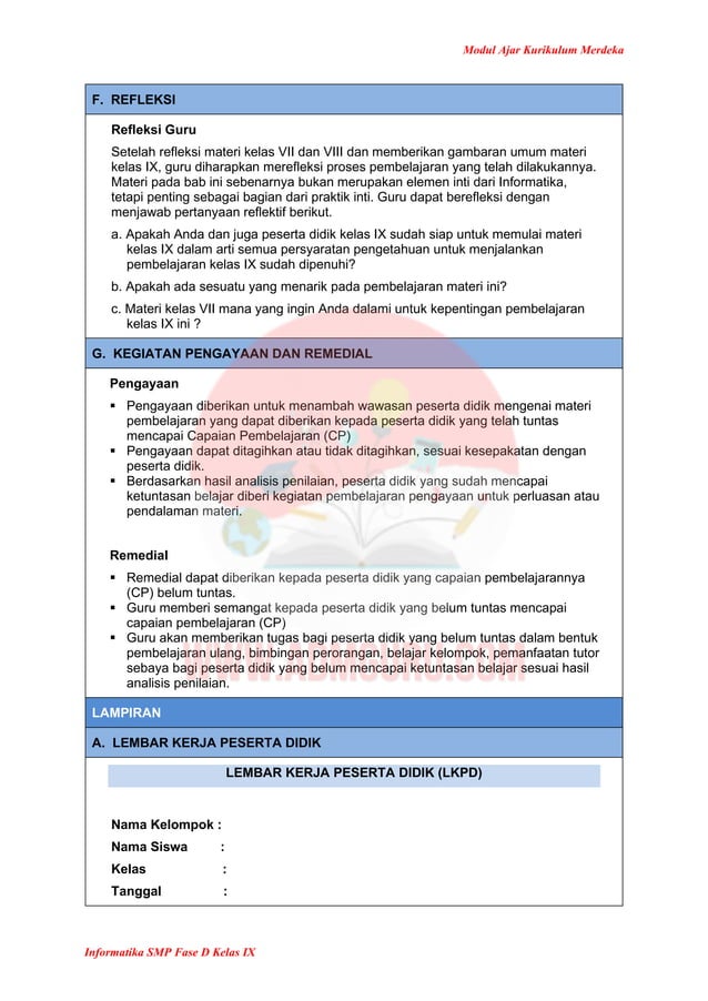 Modul Ajar Informatika Kelas 9 Kurikulum Merdeka | PDF