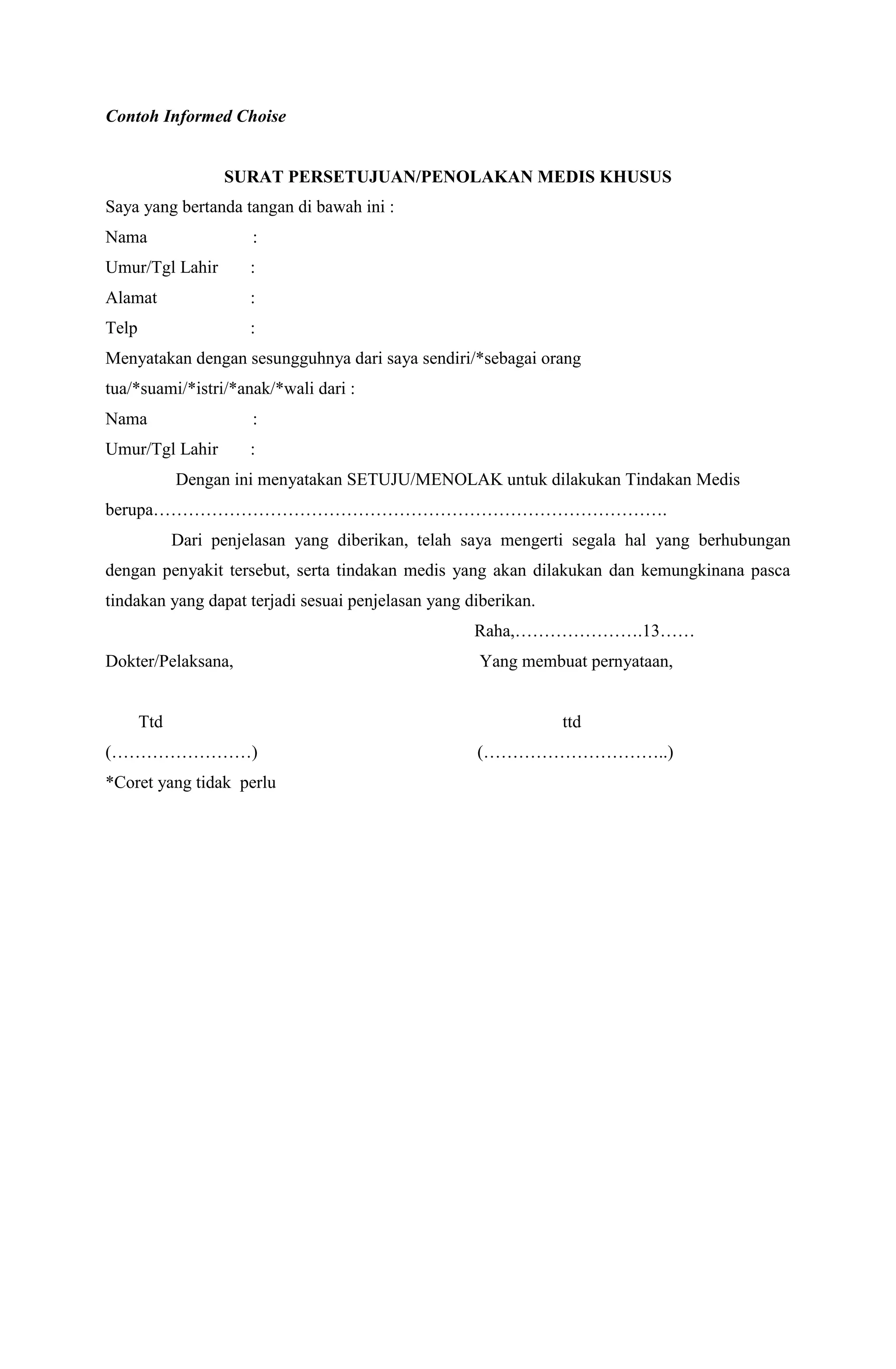 Contoh informed choise | DOCX