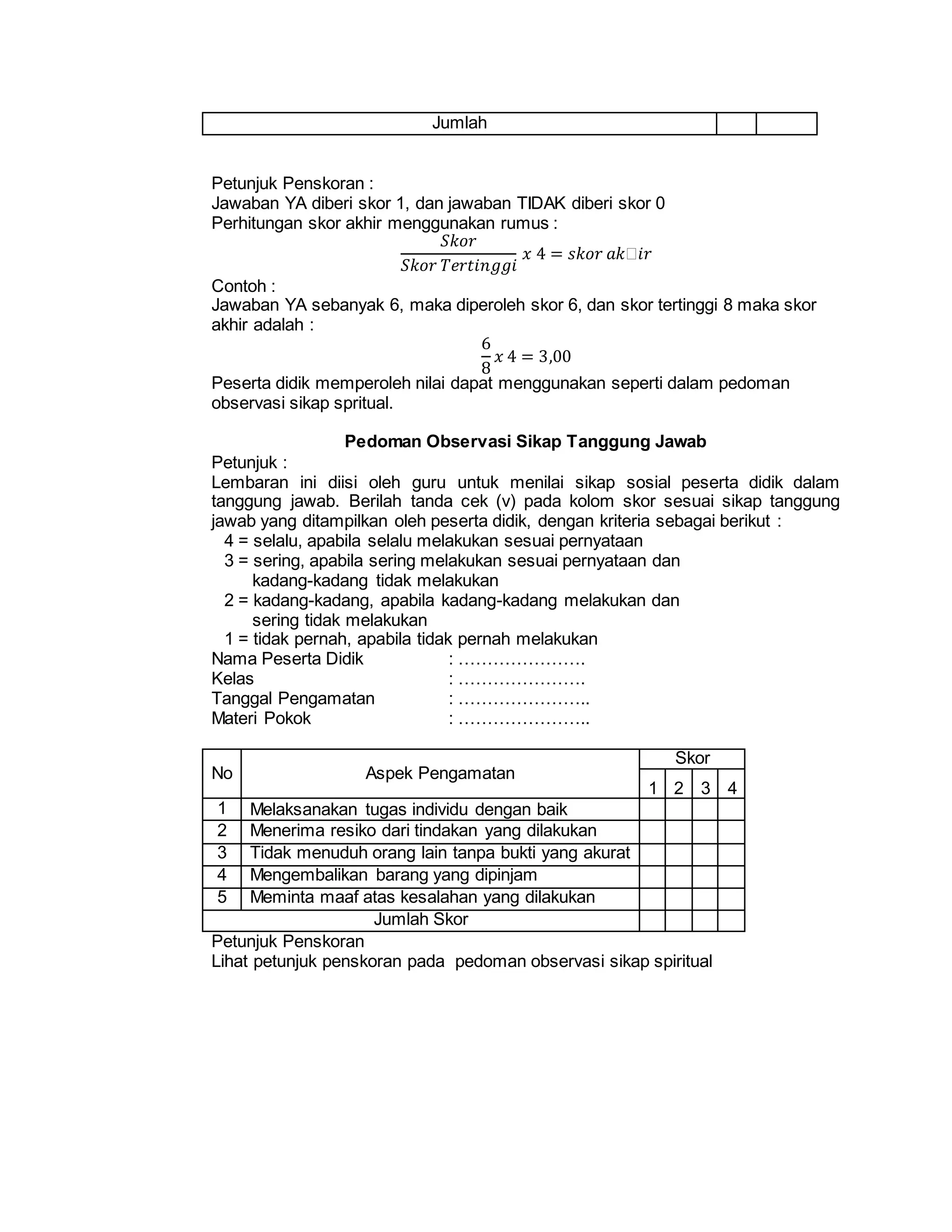 Contoh instrumen beserta rubrik penilaian | DOCX