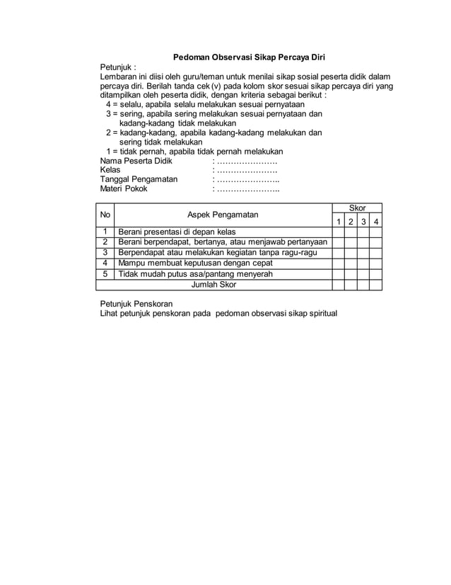 Contoh instrumen beserta rubrik penilaian | PDF