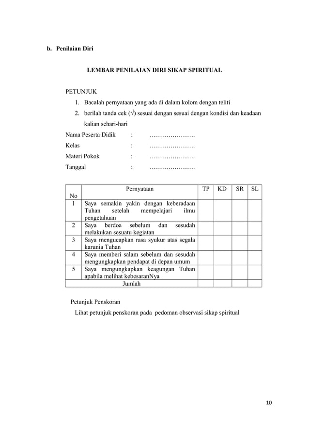Contoh instrumen dan rubrik penilaian | DOC