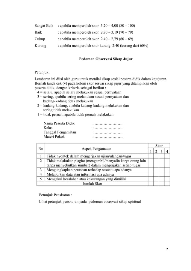 Contoh instrumen dan rubrik penilaian | DOC