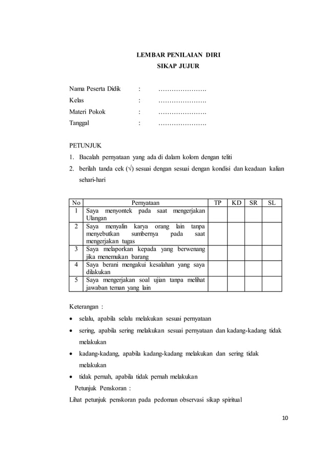 Contoh instrumen dan rubrik penilaian | DOC