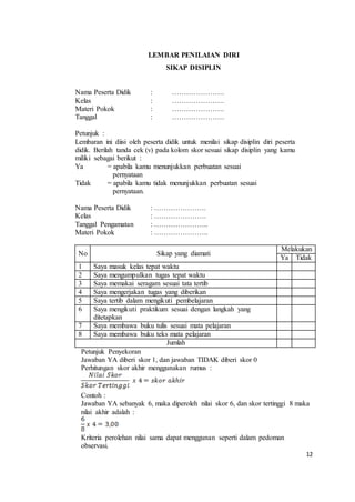 Contoh instrumen dan rubrik penilaian | DOC