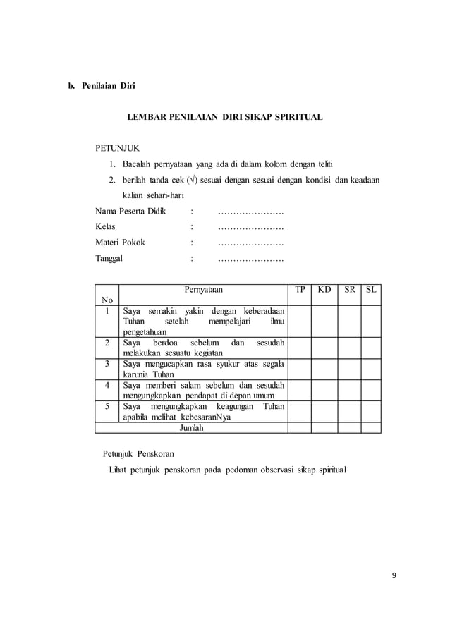 Contoh instrumen dan rubrik penilaian | DOC