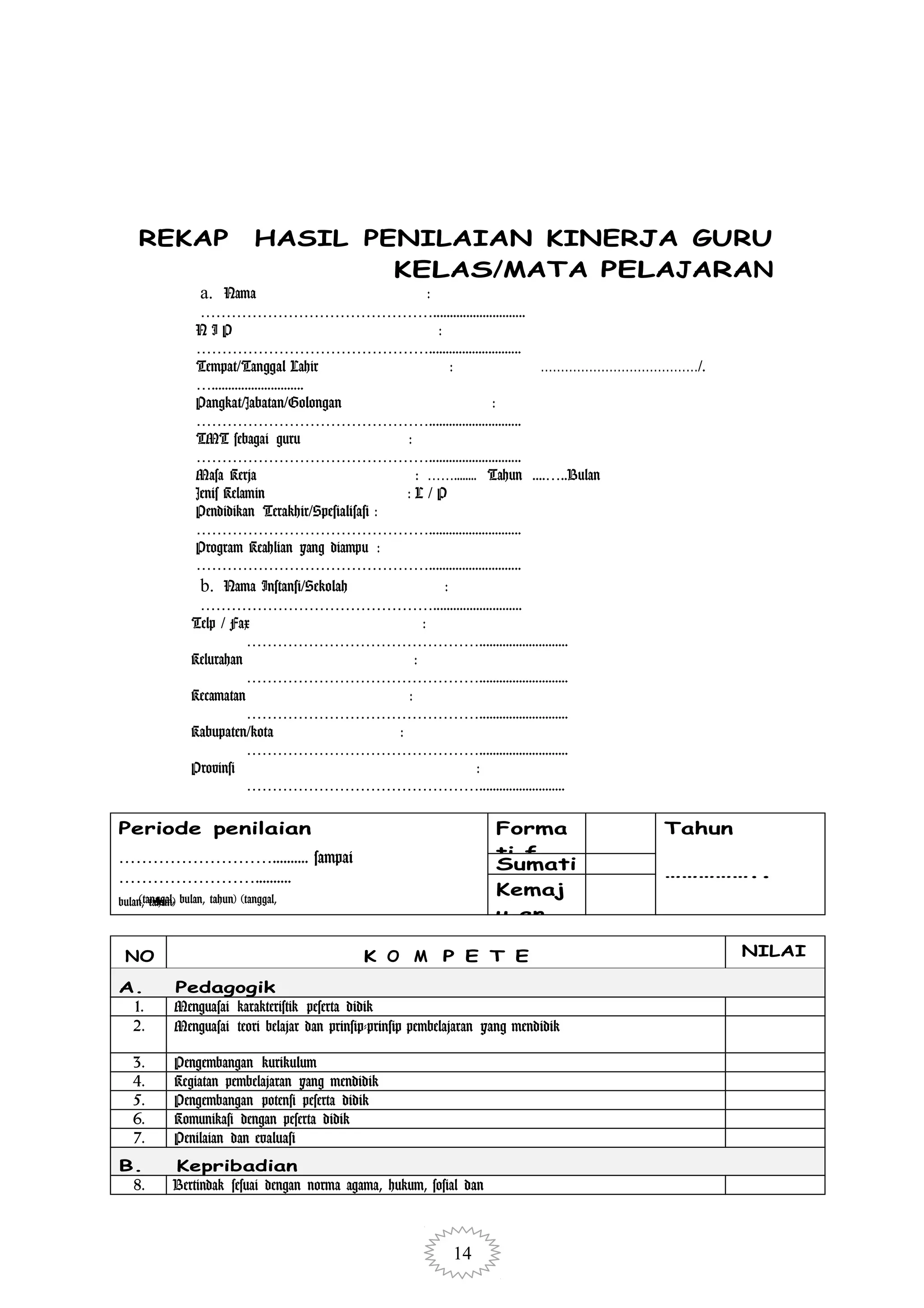 instrumen penilaian kinerja guru | DOC