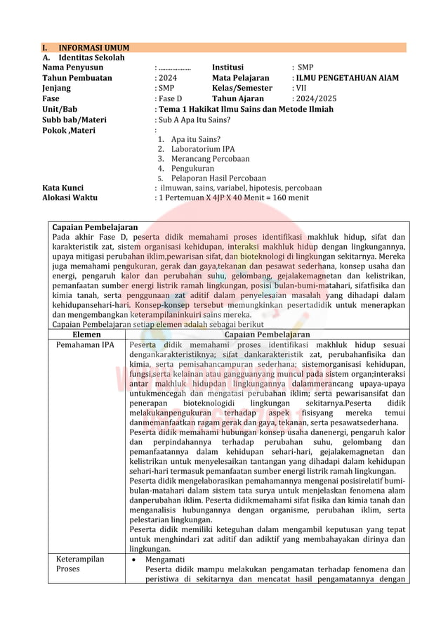 Modul Ajar IPA Kelas 7 Deep Learning Terbaru | PDF