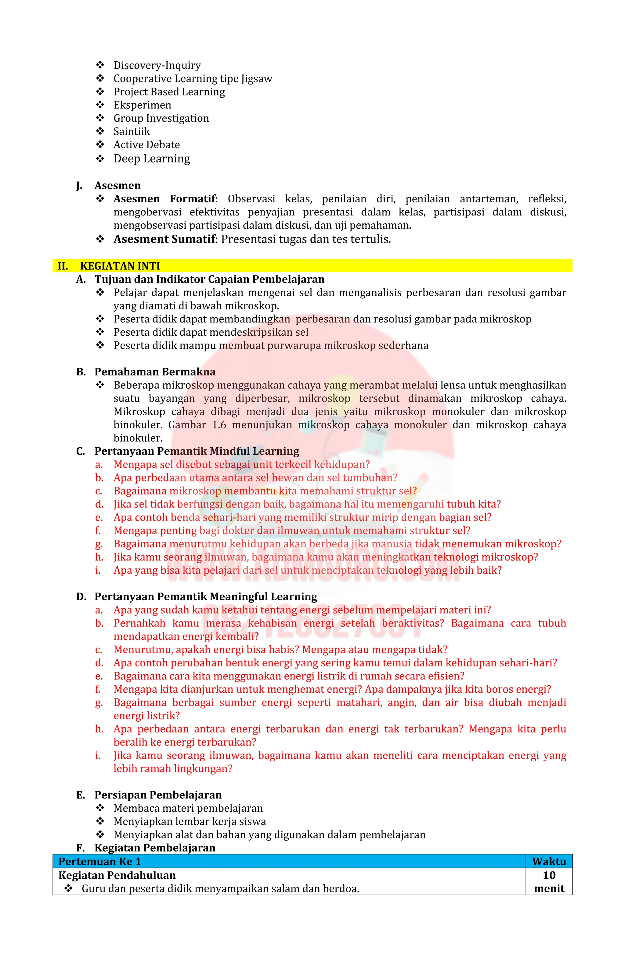 Modul Ajar IPA Kelas 8 Deep Learning Terbaru | PDF