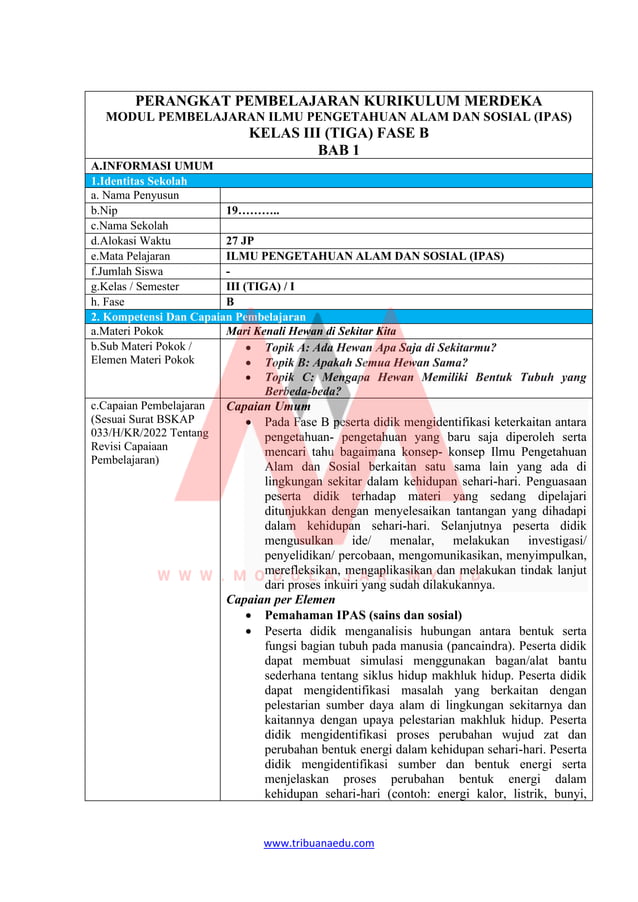 Modul Ajar IPAS Kelas 3 Kurikulum Merdeka | PDF