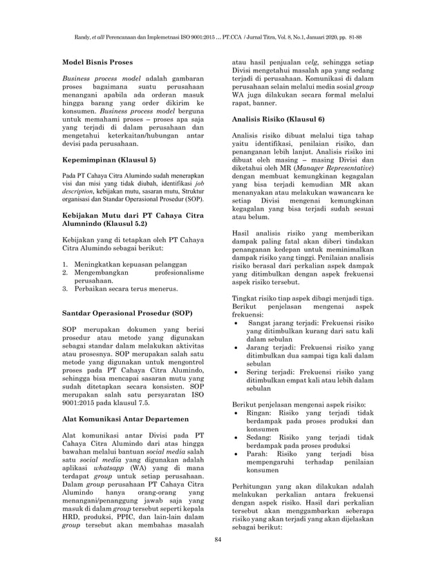 Contoh ISO 9001 di Perusahaan Konsultans | PDF