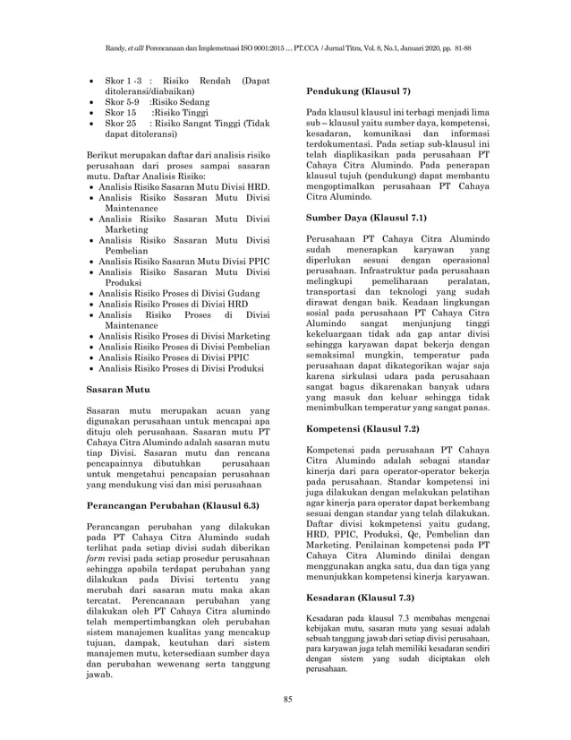 Contoh ISO 9001 di Perusahaan Konsultans | PDF