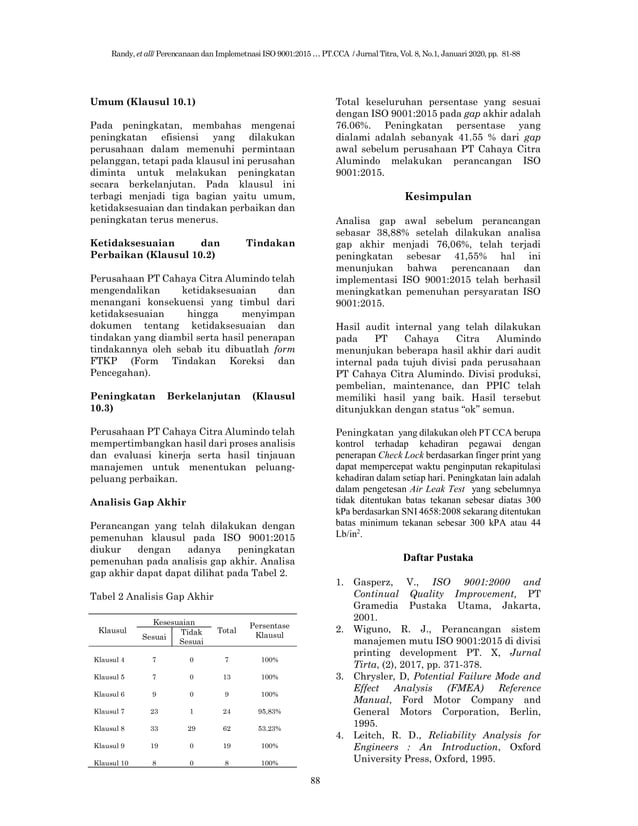 Contoh ISO 9001 di Perusahaan Konsultans | PDF