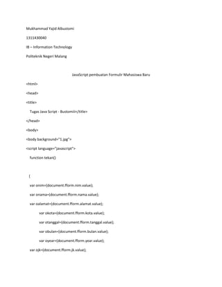 Contoh java script pembuatan data mahasiswa | PDF