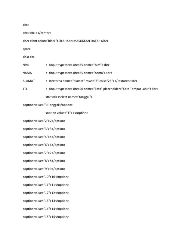 Contoh java script pembuatan data mahasiswa | PDF