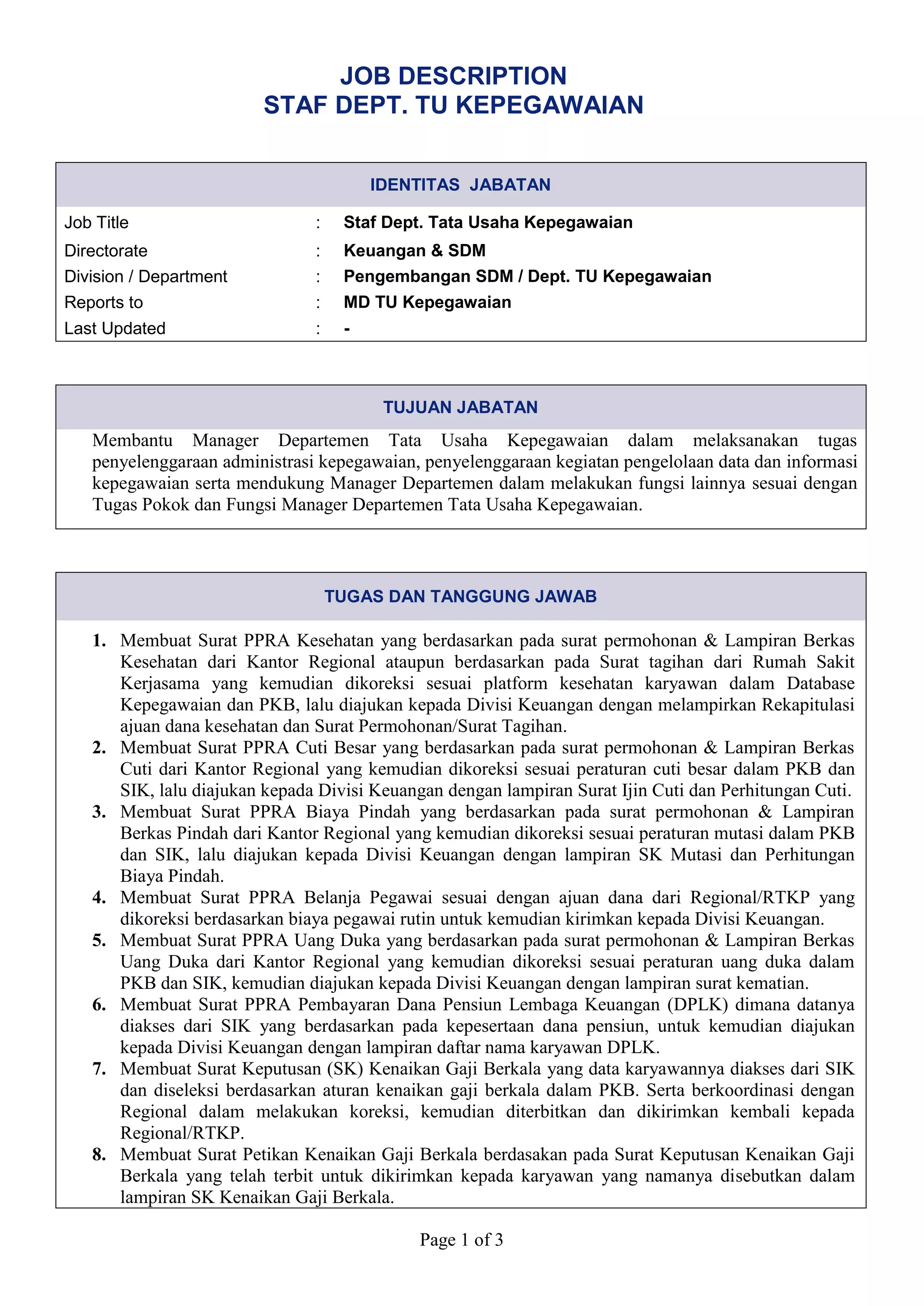 Contoh jobdesc | PDF