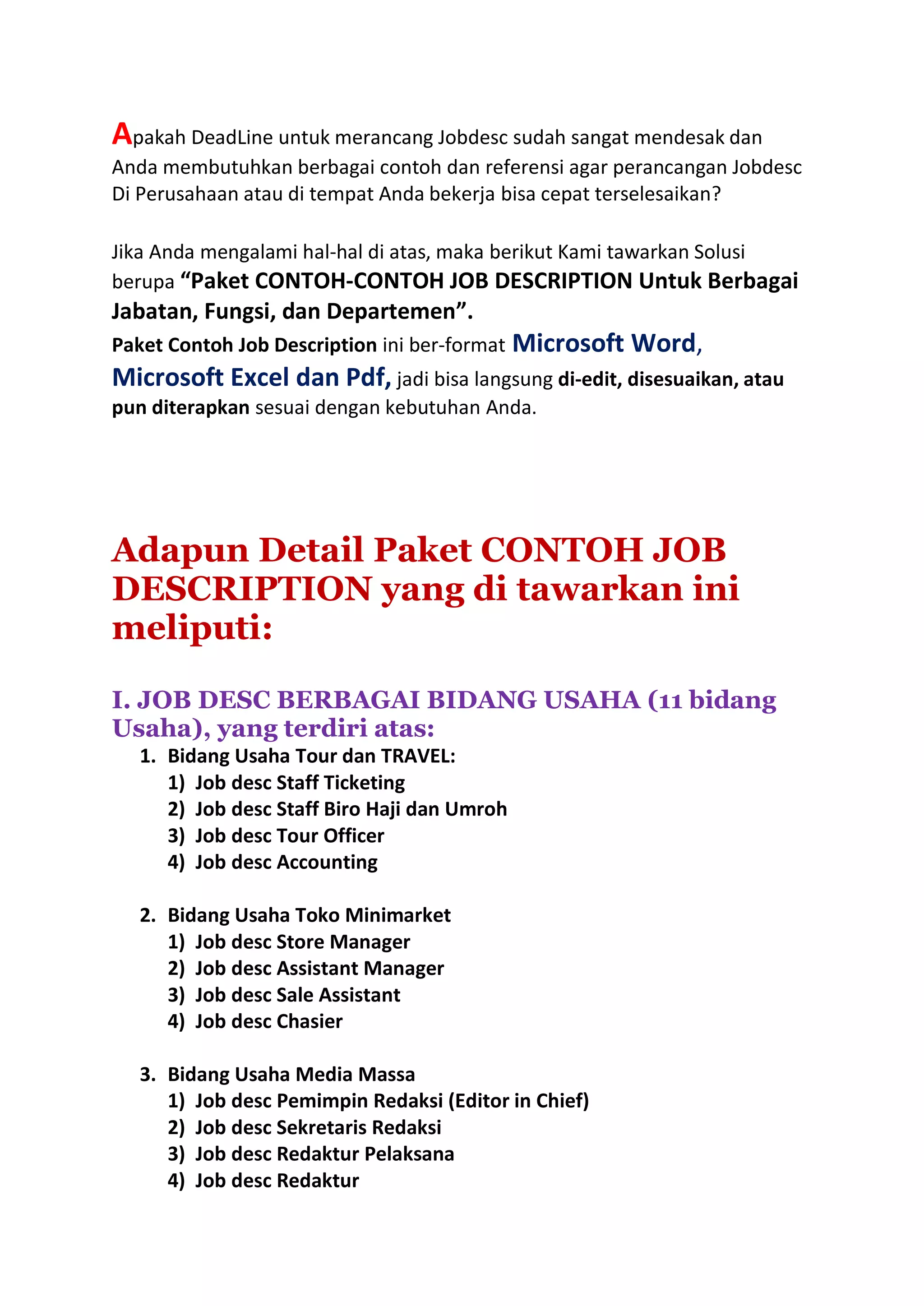 Contoh job description lengkap | PDF